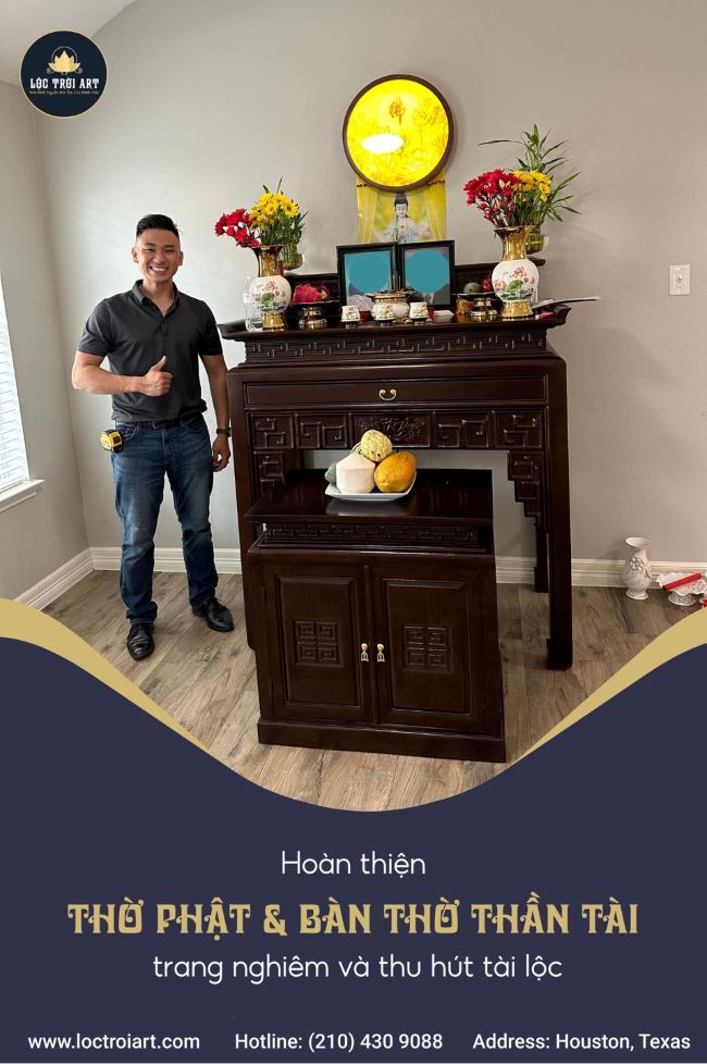 Hoàn Thiện Phòng Thờ Gia Tiên Và Thần Tài Đến Khách Ở Houston - LocTroiArt
